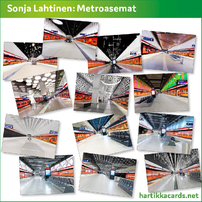 Sonja Lahtinen: Metroasemat-postikorttivalikoima 13 kpl :: Hartikka ...